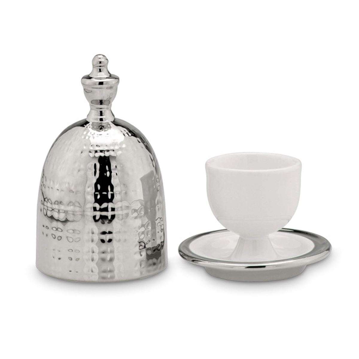 silberner glänzender Porzellan Eierbecher mit Deckel 14 cm hoch | MM ...